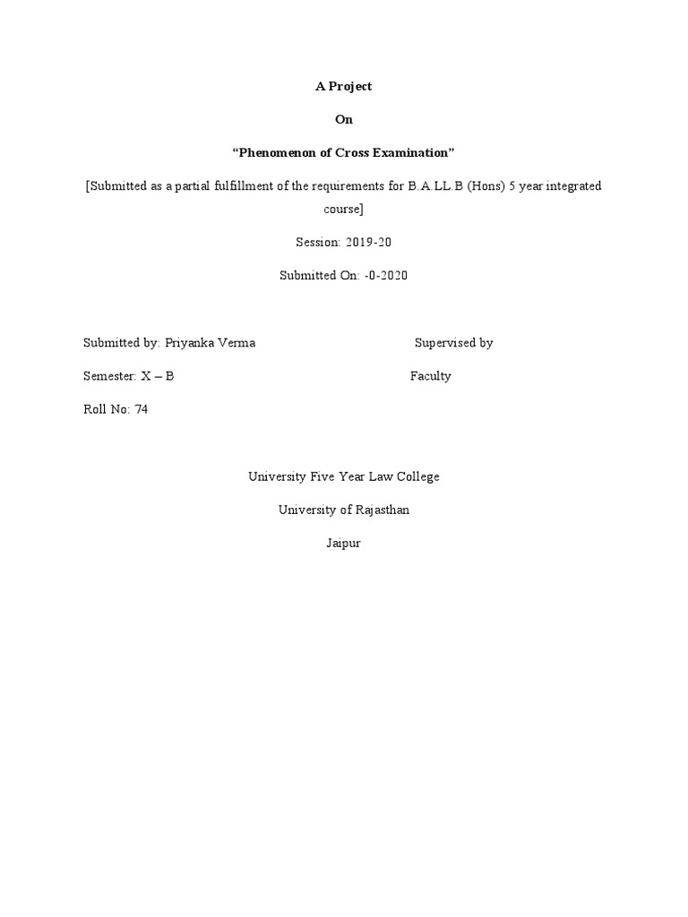 A Project On Cross Examination | PDF | Hearsay | Witness
