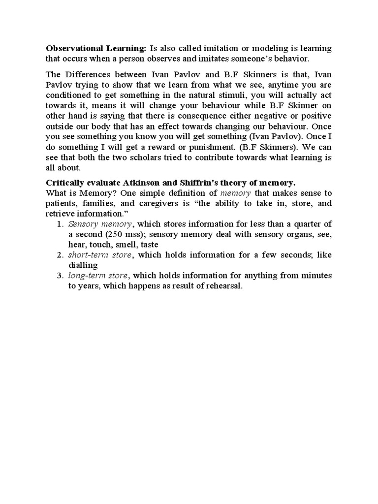 Observational Learning: Is Also Called Imitation or Modeling Is ...