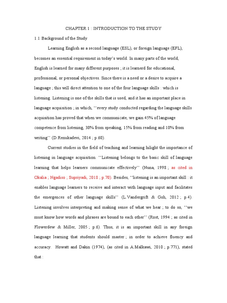 Thesis Chapter 1 | PDF | Second Language | Reading Comprehension
