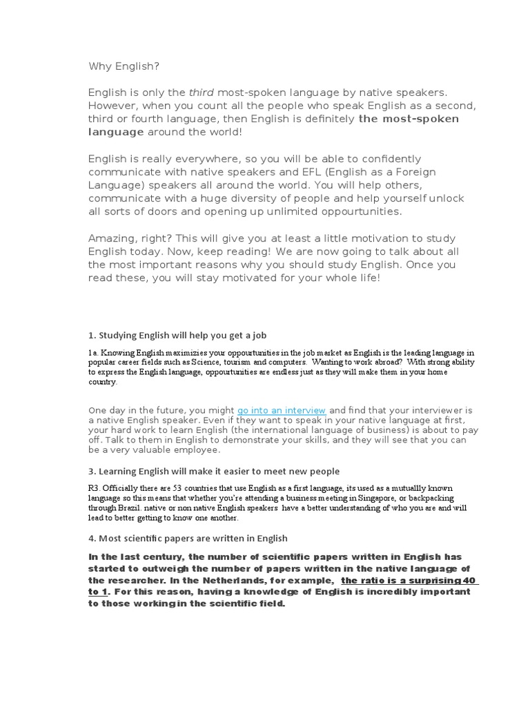 Why Learn English: Key Benefits | PDF | English Language | First Language