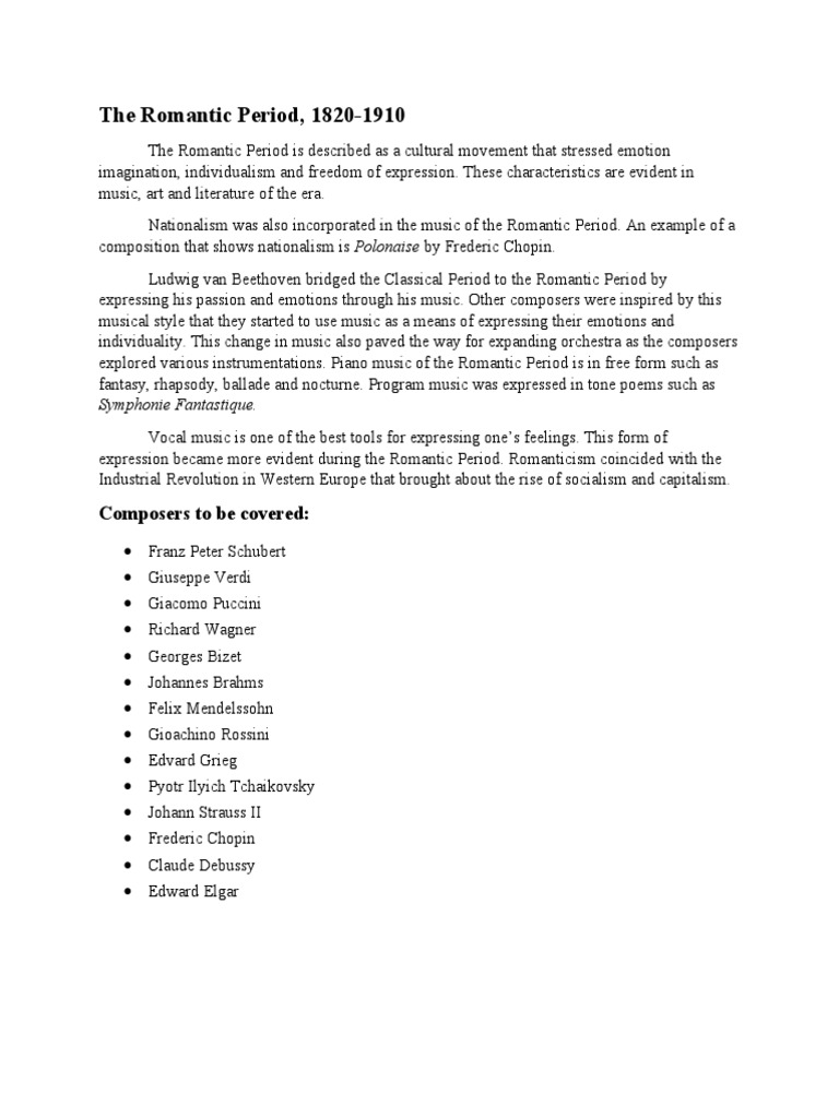 The Romantic Period, 1820-1910: Composers To Be Covered | Download Free ...