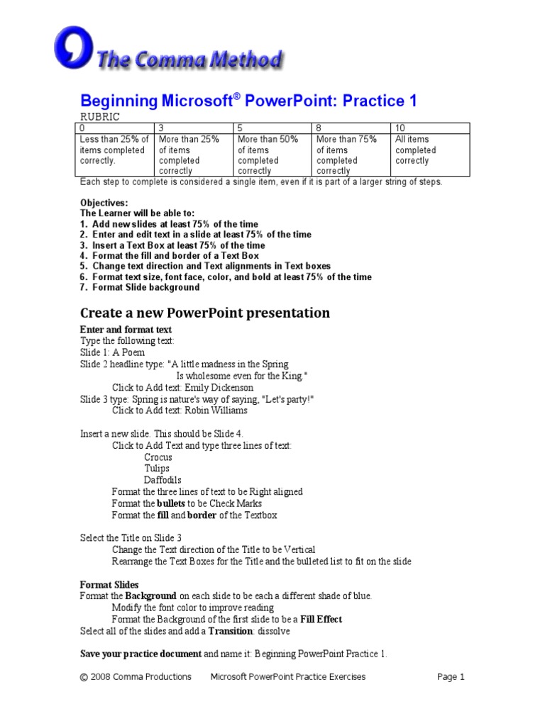 Beginning Microsoft Powerpoint Practice | PDF | Microsoft Power Point | Animation
