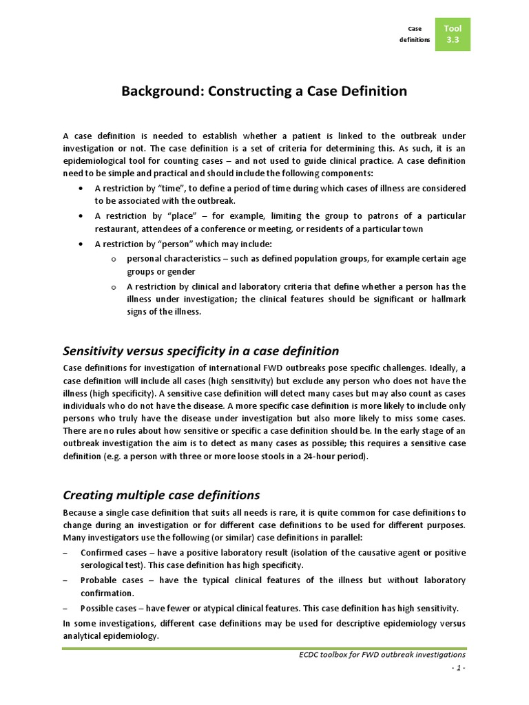 Tool 03 3 Case Definitions Background | PDF | Sensitivity And ...