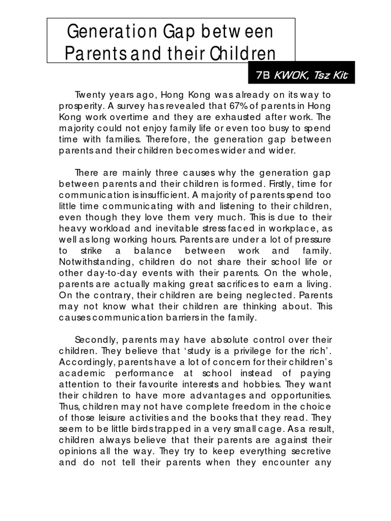 Generation Gap Between Parents and Their Children: KWOK, TSZ Kit | PDF ...