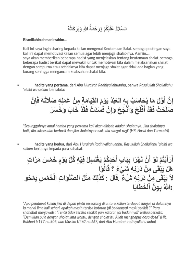 Hadits Keutamaan Shalat Lima Waktu | PDF