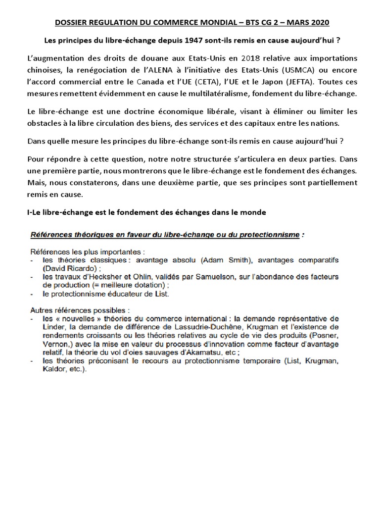 BTS CG 2 Note Structuree Le Libre Echange Est Il Remis en Cause | PDF