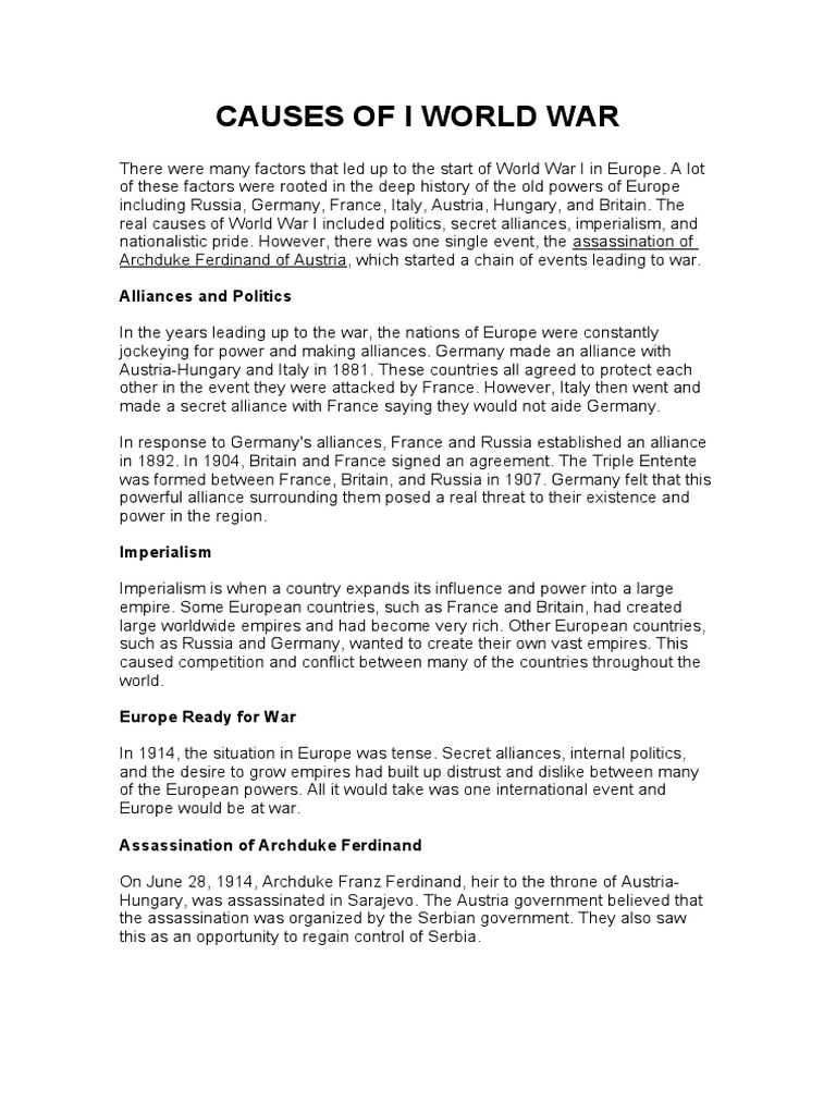 Causes of I World War | Download Free PDF | Austria Hungary | World War I