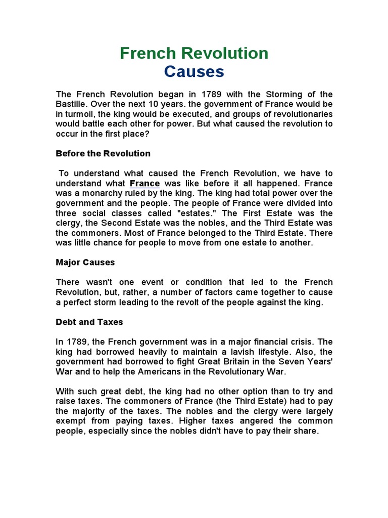 French Revolution Causes. Reading Comp | PDF | French Revolution | France