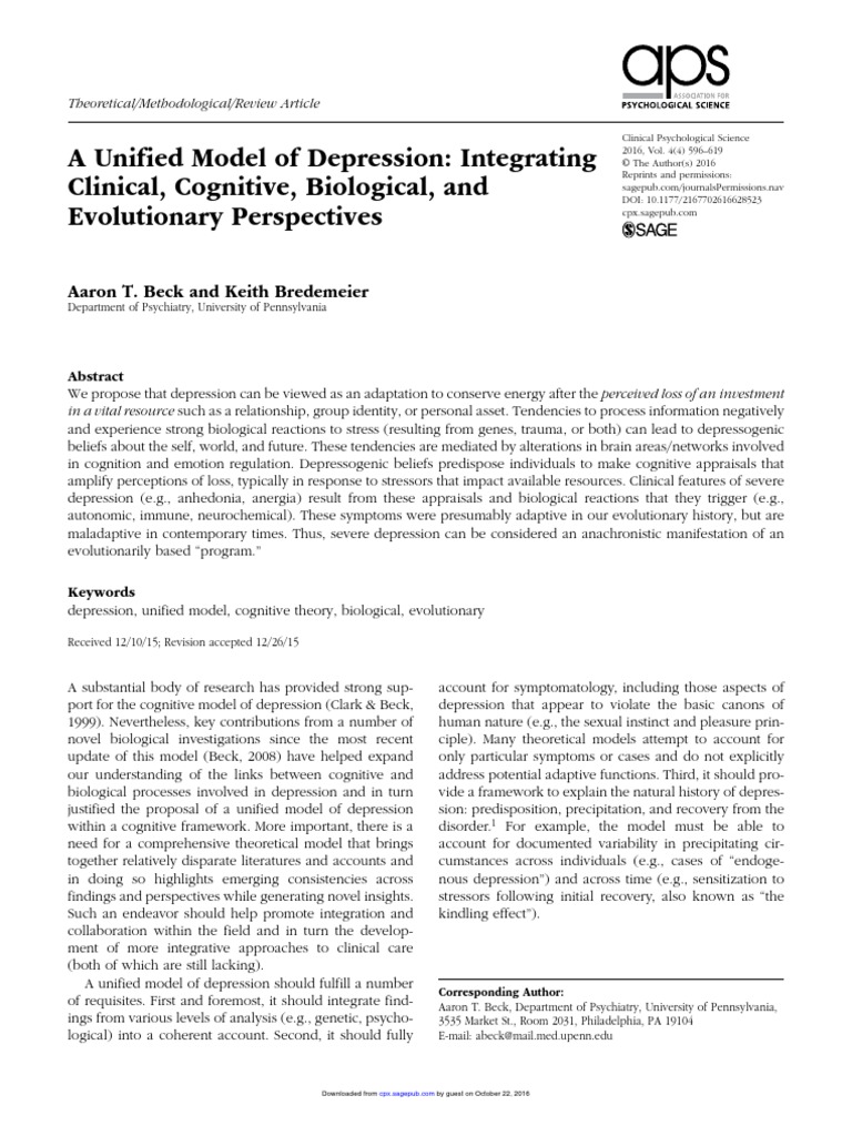 A Unified Model of Depression: Integrating Clinical, Cognitive ...