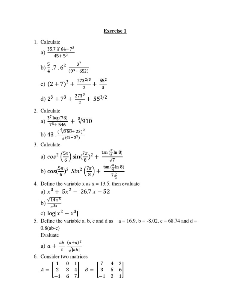 Exercise - 1 | PDF | Linear Algebra | Matrix Theory