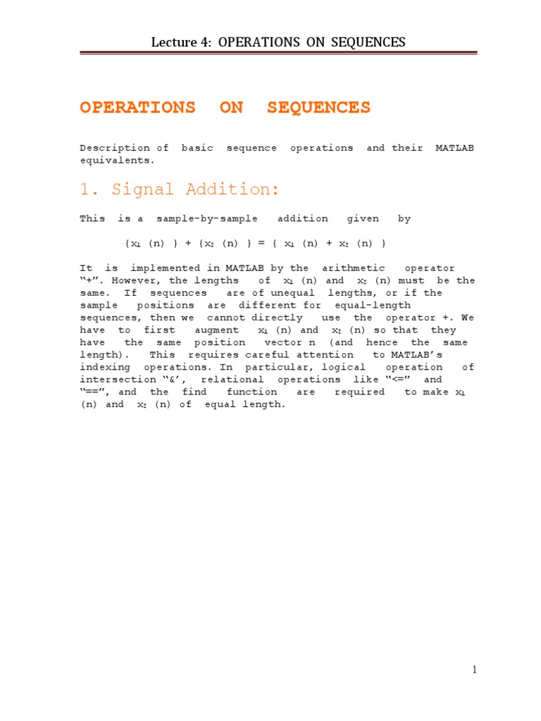 Operations On Sequences DSP | PDF | Sequence | Function (Mathematics)