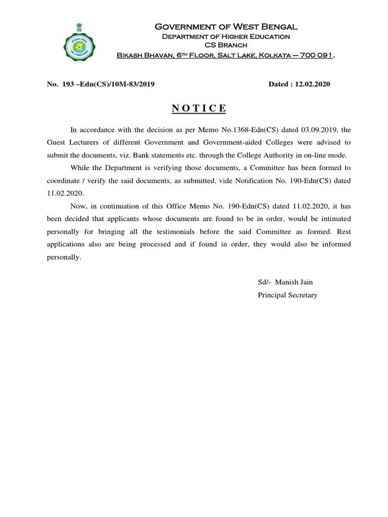 Notice: Government of West Bengal | PDF