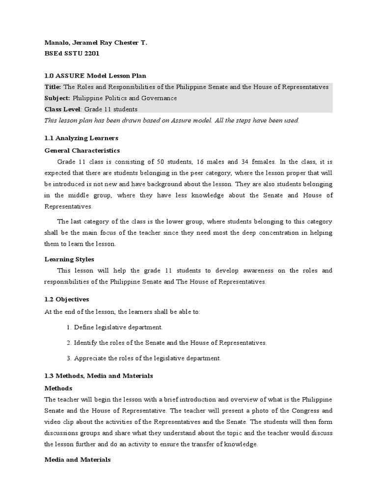 This Lesson Plan Has Been Drawn Based On Assure Model. All The Steps ...