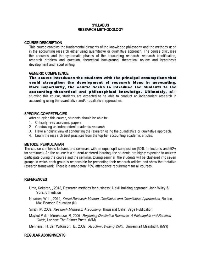 Syllabus - Research Methodology | PDF | Qualitative Research ...