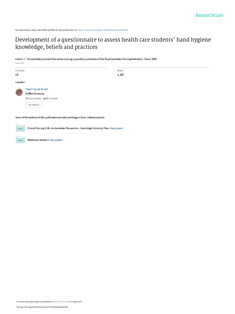 Development of A Questionnaire To Assess Health Ca PDF | PDF | Hand ...