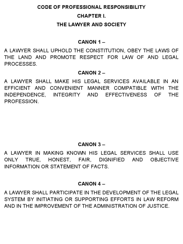 Code of Professional Responsibility | PDF | Lawyer | Canon Law