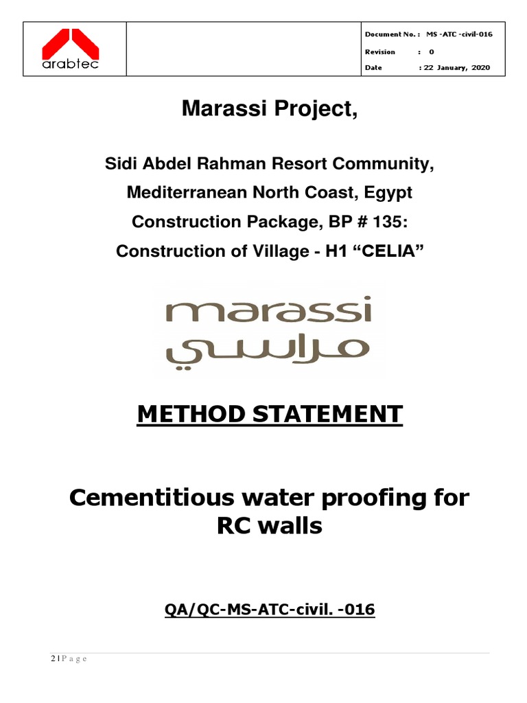 Ms Water Proofing Cemntitious Rc Walls Pdf Pdf Specification