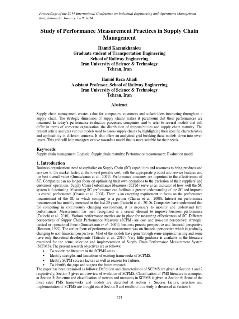 Performance Measurement Practices in SCM | PDF | Supply Chain | Logistics