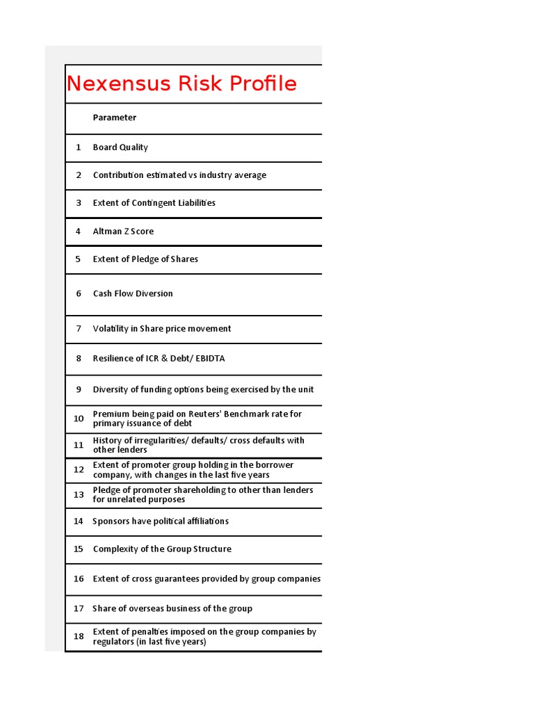 Nexensus Risk Profile Overview | PDF | Loans | Mortgage Loan