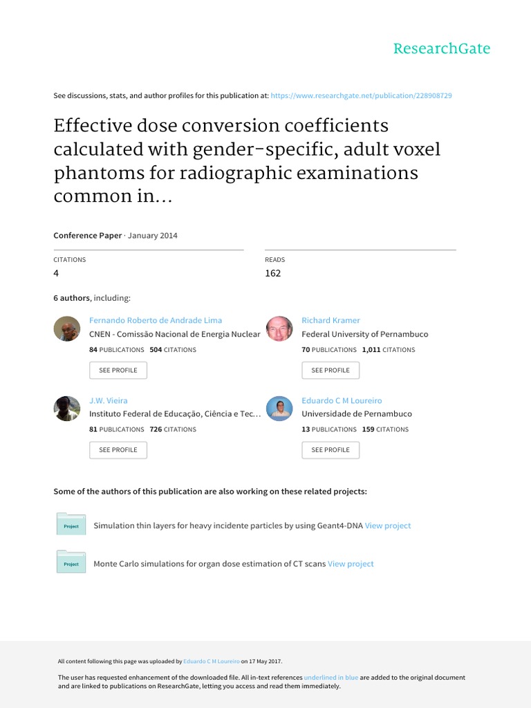 Effective Dose Conversion Coefficients Calculated | PDF | Absorbed Dose ...