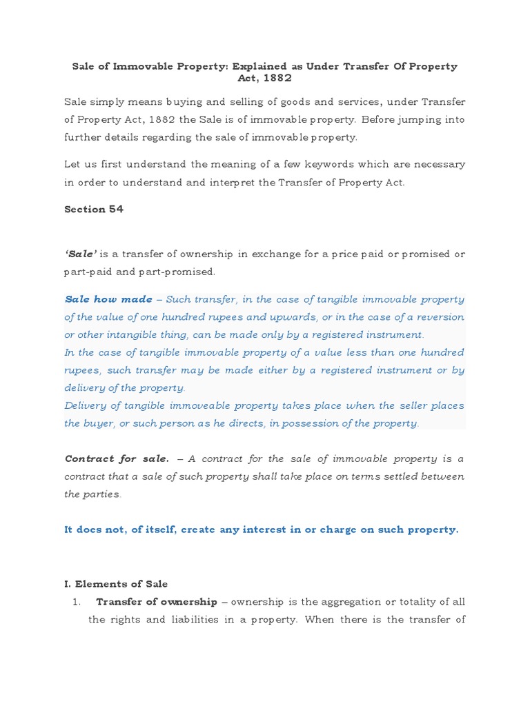 Sale of Immovable Property | PDF | Property | Ownership