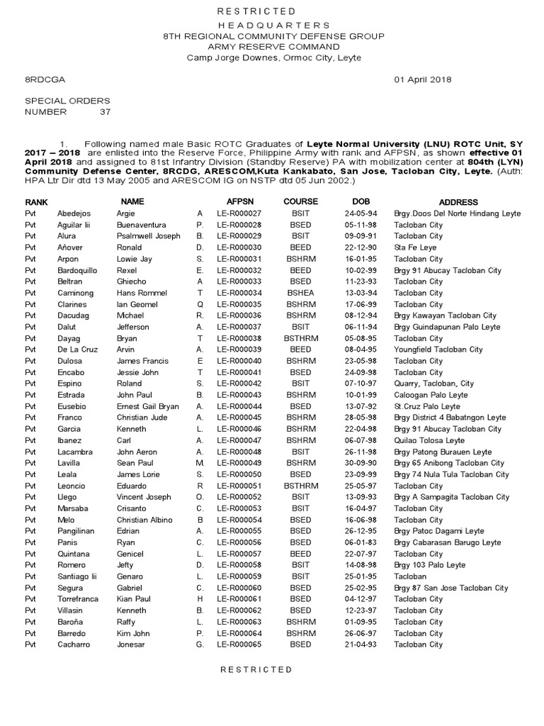 Lnu Enlistment Order 2017 2018 | PDF | Military Rank | Military ...