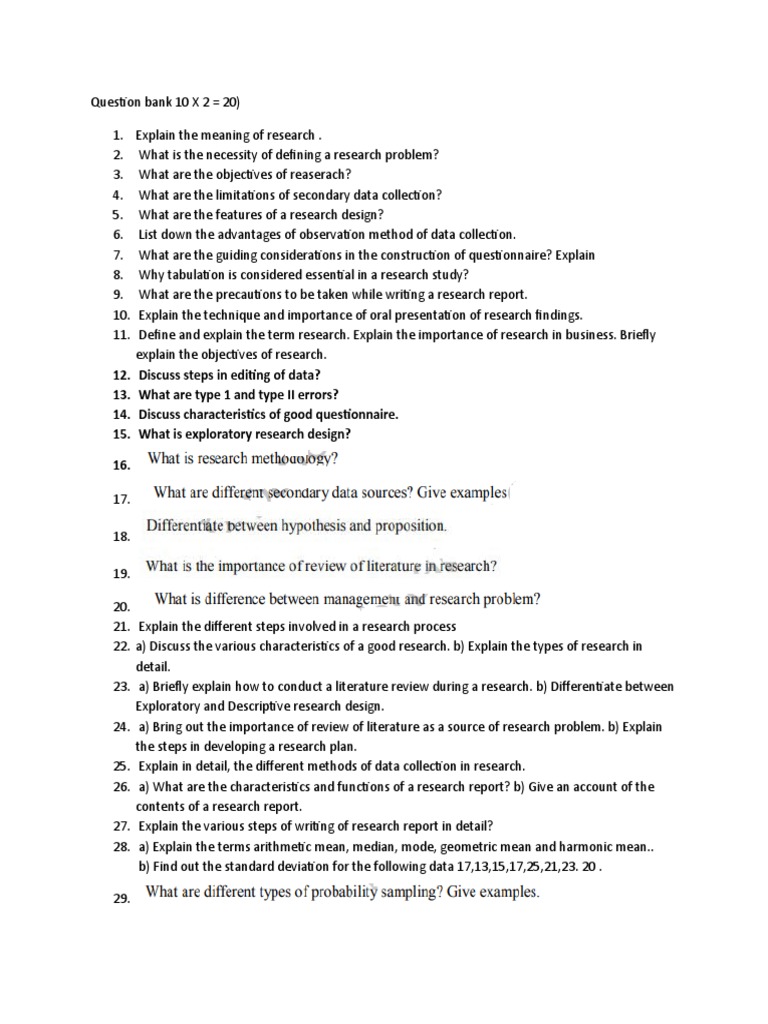 A Comprehensive Question Bank on Research Methodology Concepts, Steps ...