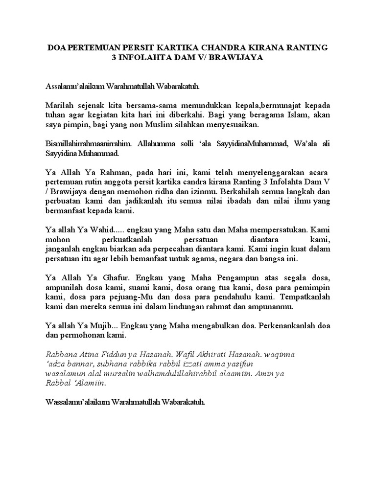 Doa Pertemuan Persit Kartika Chandra Kirana Ranting 3 Infolahta Dam V/ Brawijaya | PDF