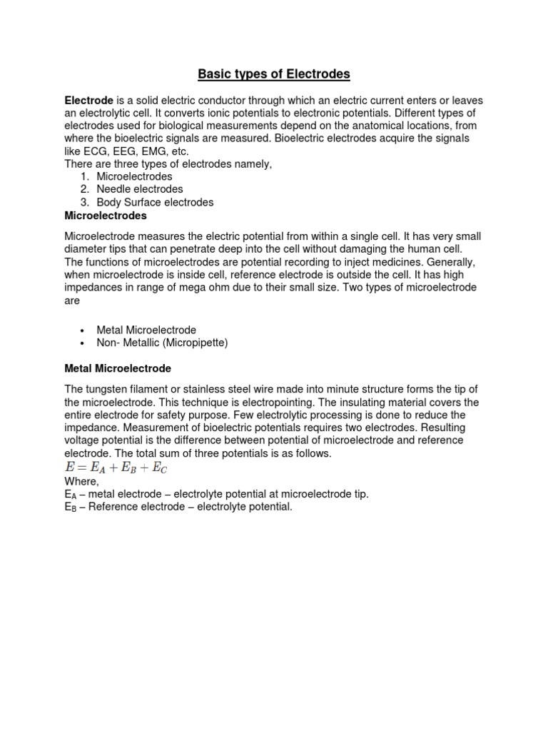 Basic Types of Electrode | PDF | Electromyography | Electrolyte
