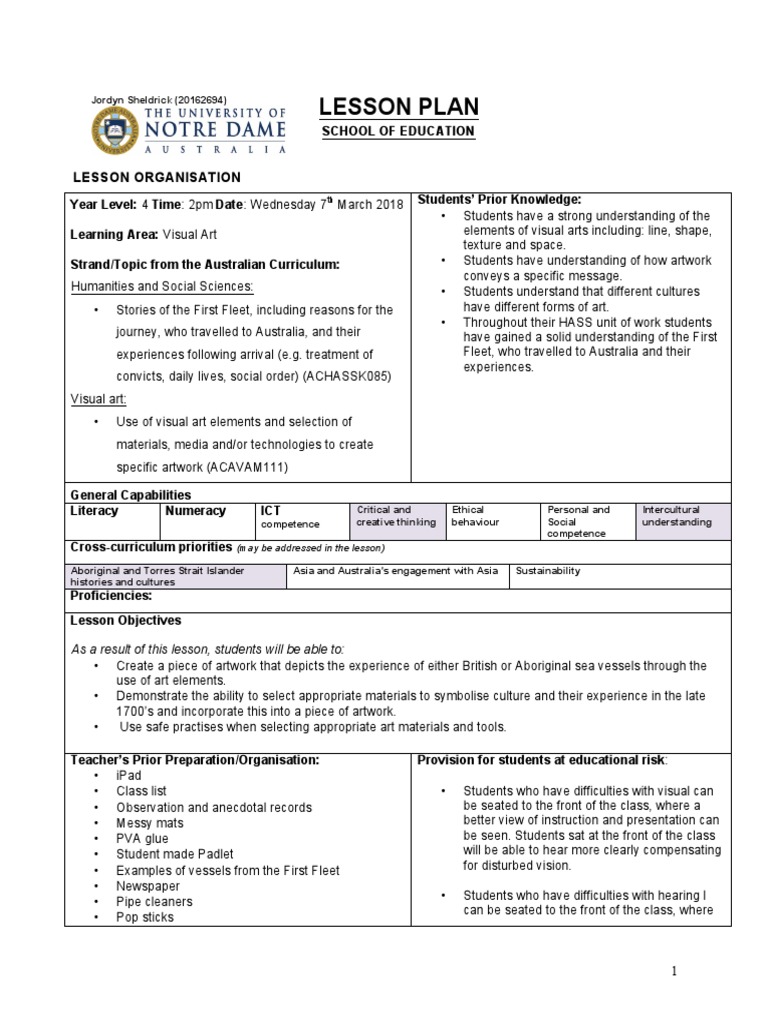 Art Lesson Plan | PDF | Lesson Plan | Australia