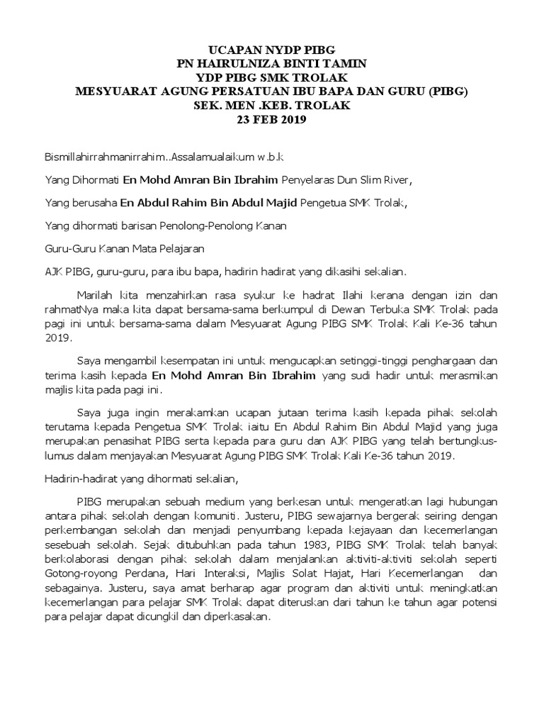 Ucapan YDP PIBG | PDF | Karier & Perkembangan | Ilmu Sosial