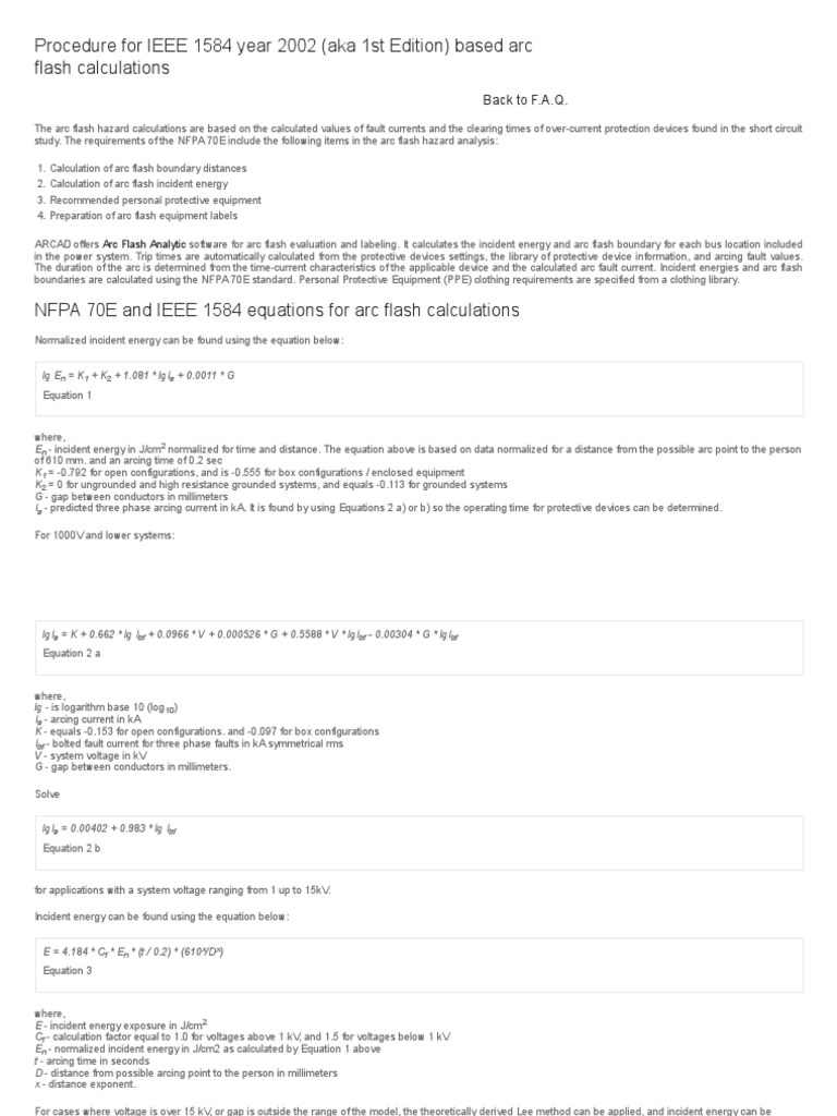 Procedure For IEEE 1584 Based Arc Flash Calculations - Electric Arc ...