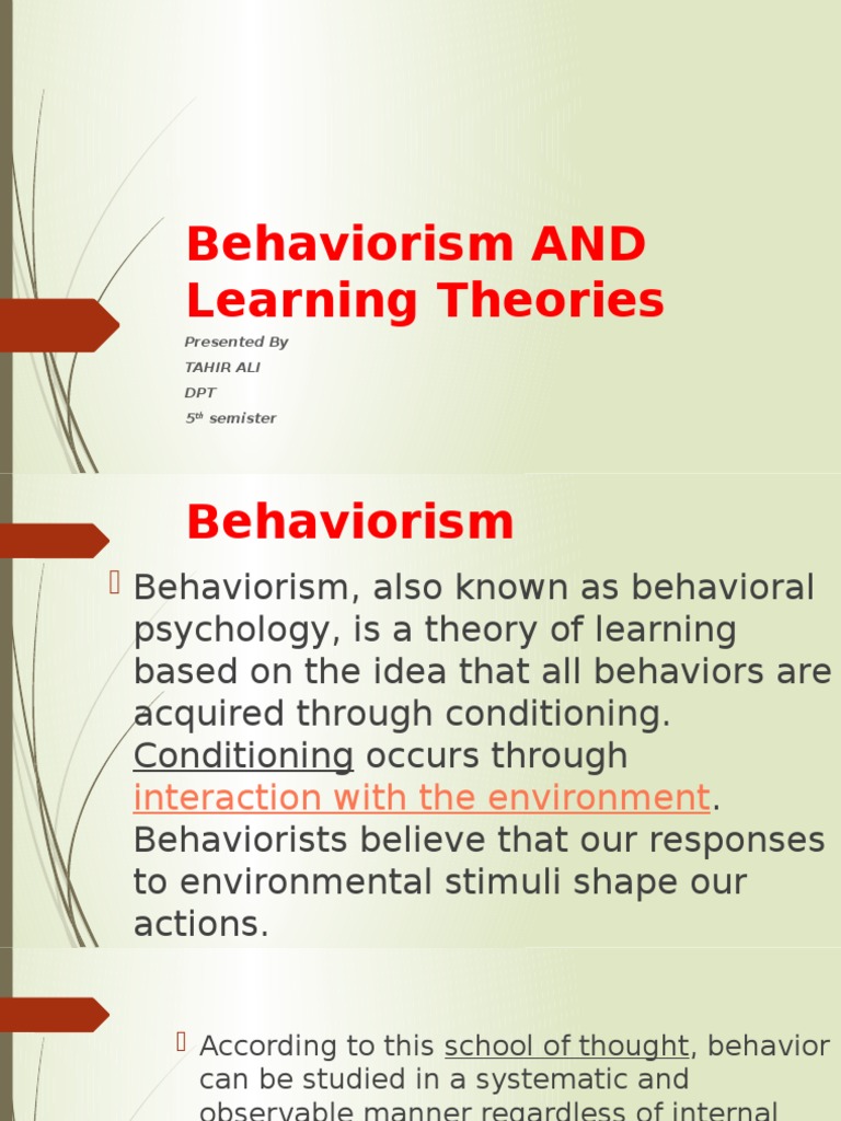 Behaviorism and Learning Theories Explained | PDF | Classical ...