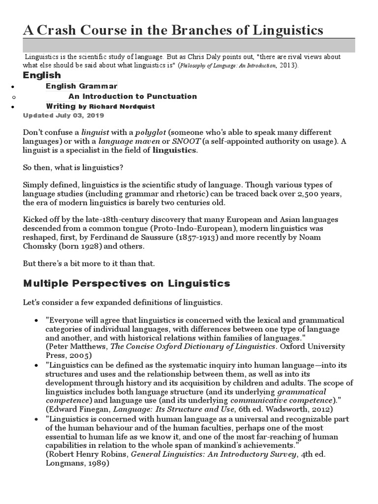 Overview of Linguistics Branches | PDF | Linguistics | Languages