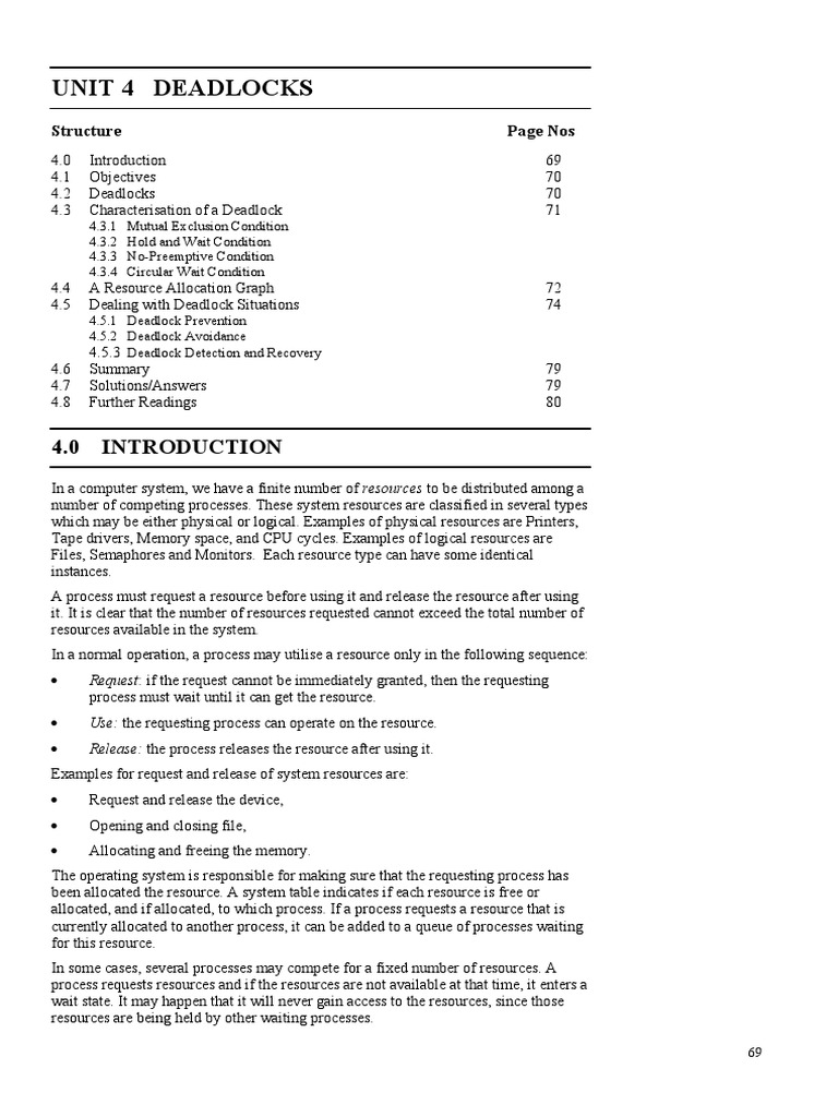 Unit 4 Deadlocks: Structure Page Nos | PDF | Process (Computing) | Concurrent Computing