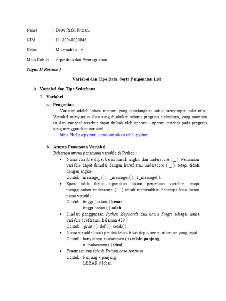 Tugas Resume Algoritma Dan Pemrograman | PDF