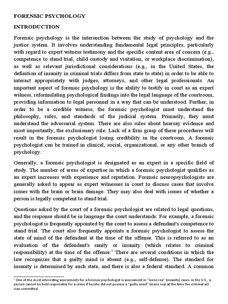 FORENSICs PSYCHOLOGY | PDF | Insanity Defense | Competence (Law)