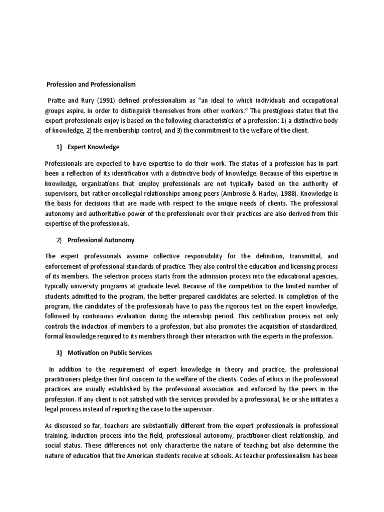 Introduction To Professionalism | PDF | Profession | Teachers