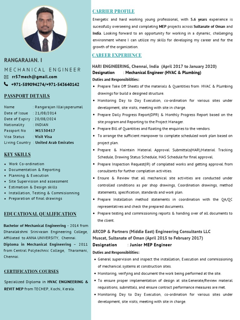 Rangarajan. I: Mechanical Engineer | PDF | Oman | Specification (Technical Standard)