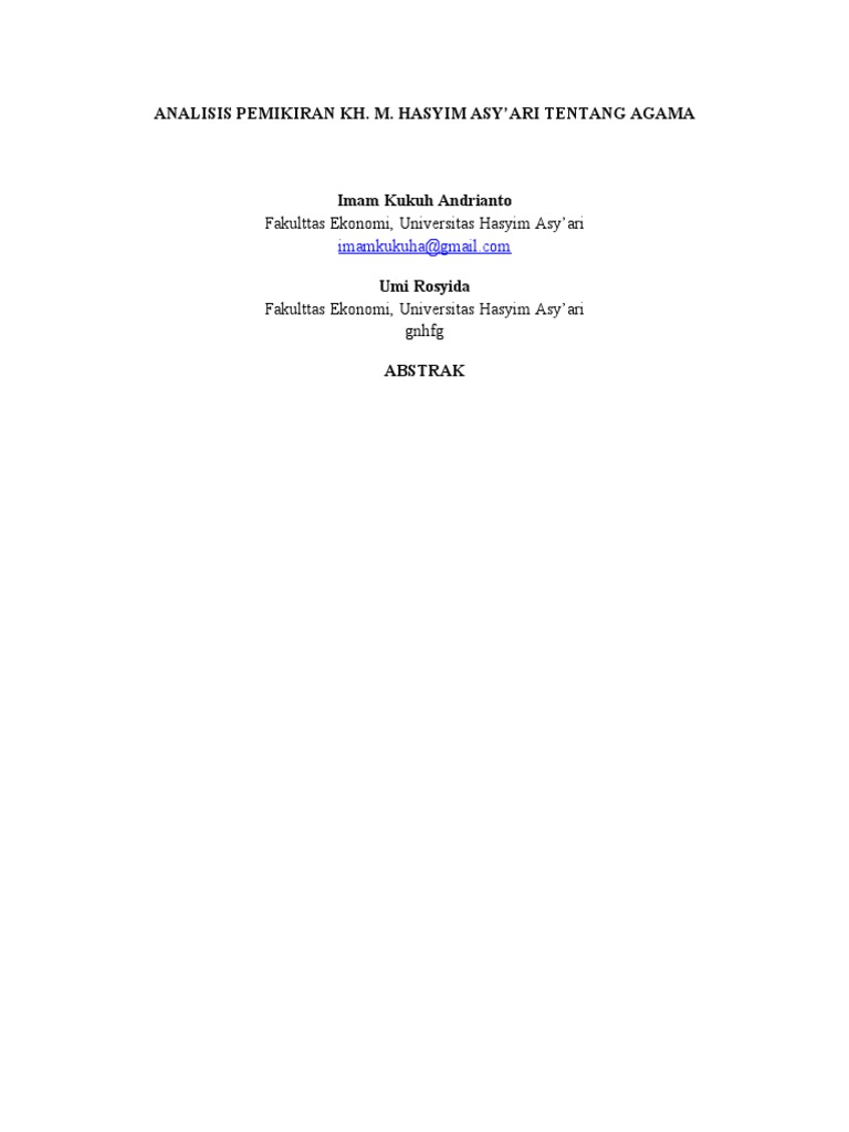 ANALISIS PEMIKIRAN KH. M Hasyim Asy'ari Tentang Agama | PDF ANALISIS PEMIKIRAN KH. M Hasyim Asy'ari Tentang Agama | PDF