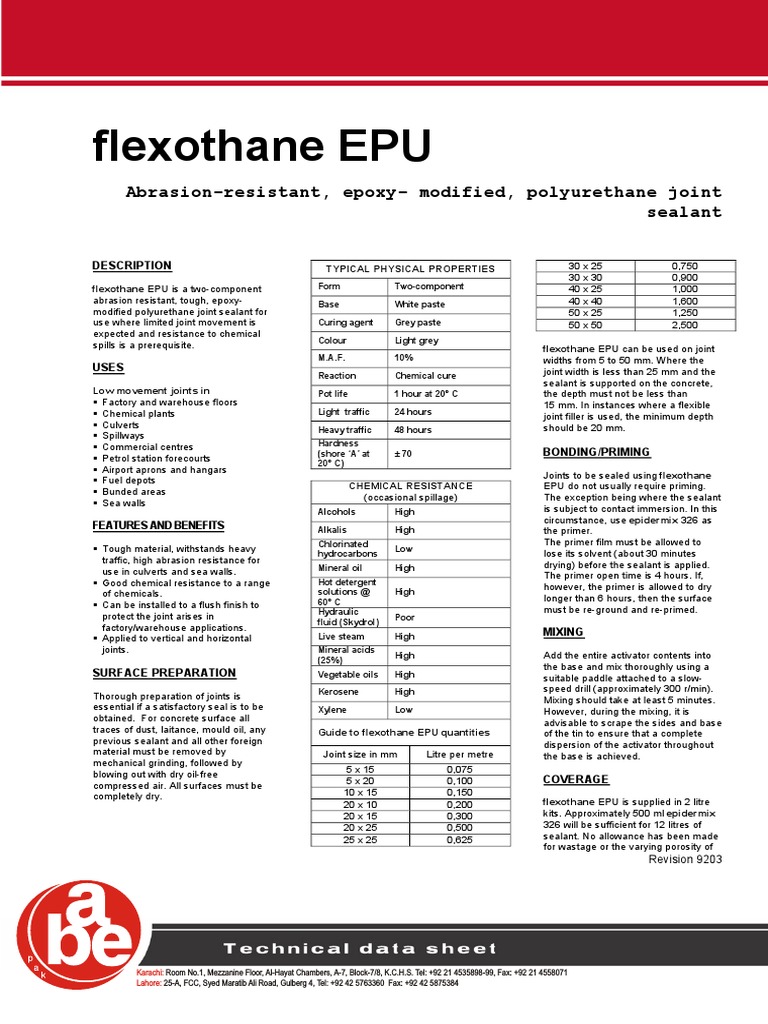 Flexothane EPU: Abrasion-Resistant, Epoxy-Modified, Polyurethane Joint ...