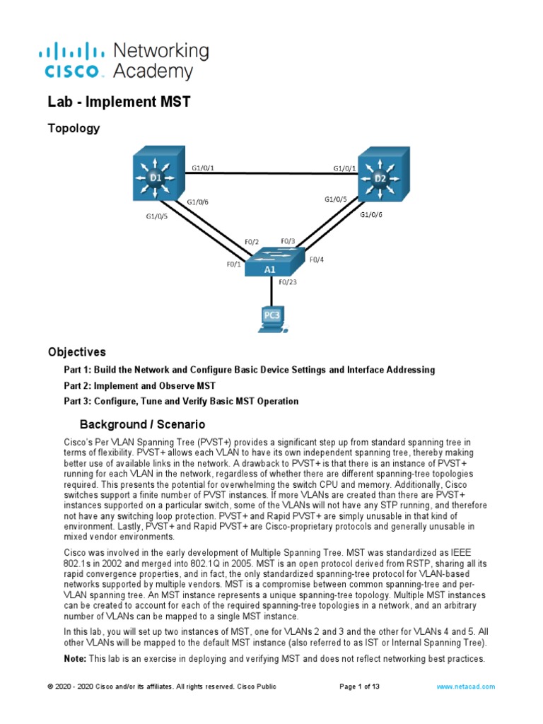 4.1.2 Lab - Implement MST | Download Free PDF | Networking Standards ...