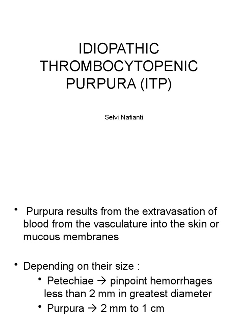 Idiopathic Thrombocytopenic Purpura (Itp) | PDF | Bleeding | Platelet