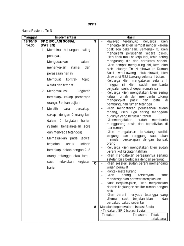 CPPT Isos SP 2 Pasien | PDF