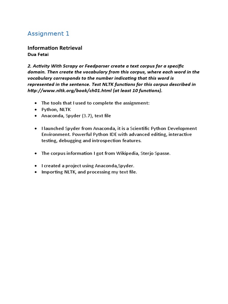 Information Retrieval: Assignment 1 | PDF | Text File | Software Engineering