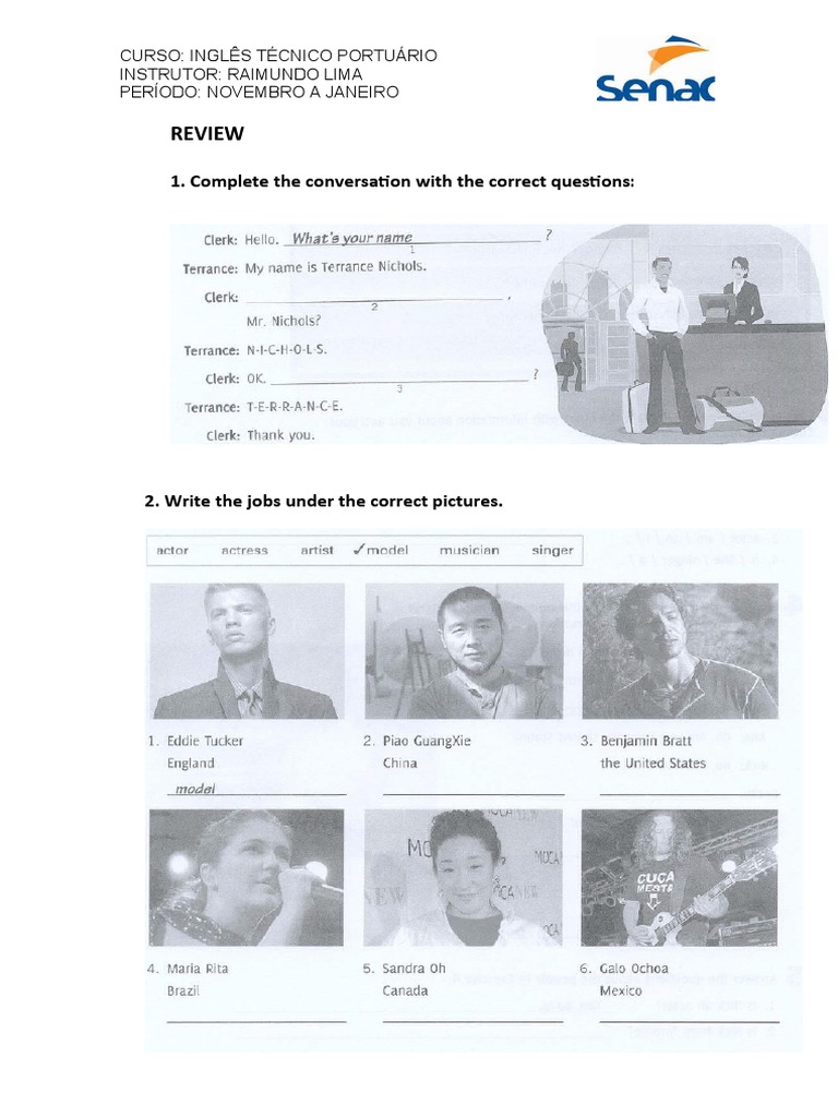 Review: 1. Complete The Conversation With The Correct Questions | PDF