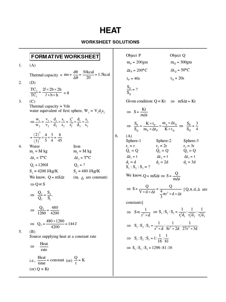 Formative Worksheet | PDF | Heat | Heat Capacity