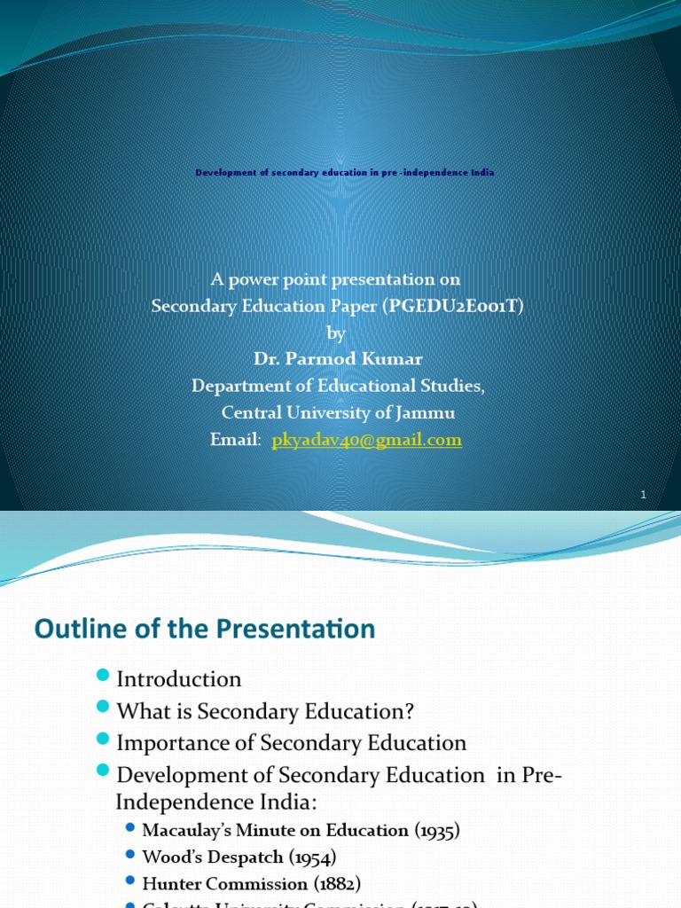 A Concise History of the Development of Secondary Education in Pre ...