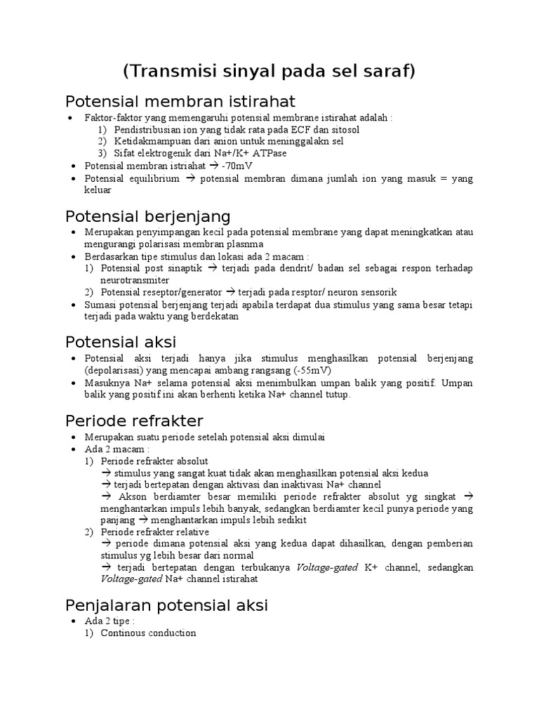 Transmisi Sinyal Pada Sel Saraf | PDF