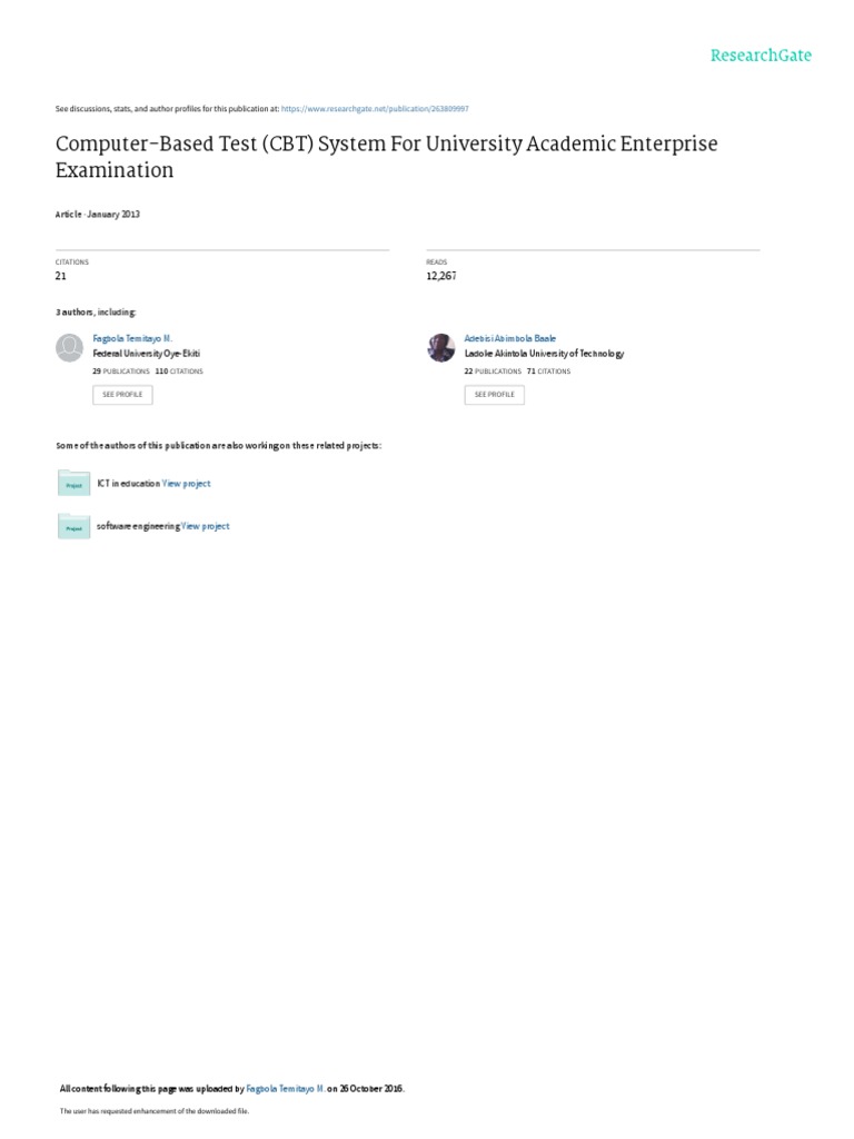 Computer Based Test CBT System For University Academic Enterprise ...